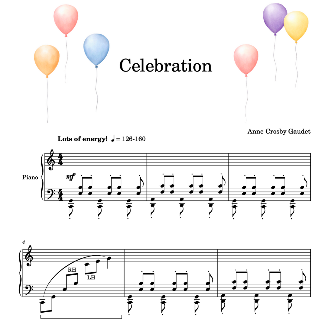 Celebration, piano solo by Anne Crosby Gaudet – Music Discoveries