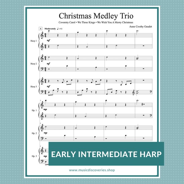 Christmas Medley, lever harp trio by Anne Crosby Gaudet – Music Discoveries