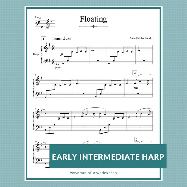 Floating, harp sheet music by Anne Crosby Gaudet – Music Discoveries