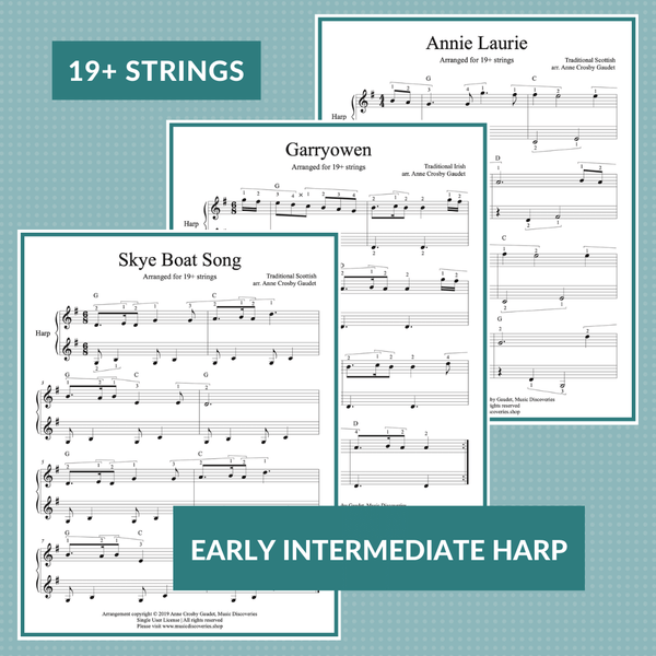 7 traditional tunes for 19-string harp, arranged by Anne Crosby Gaudet ...