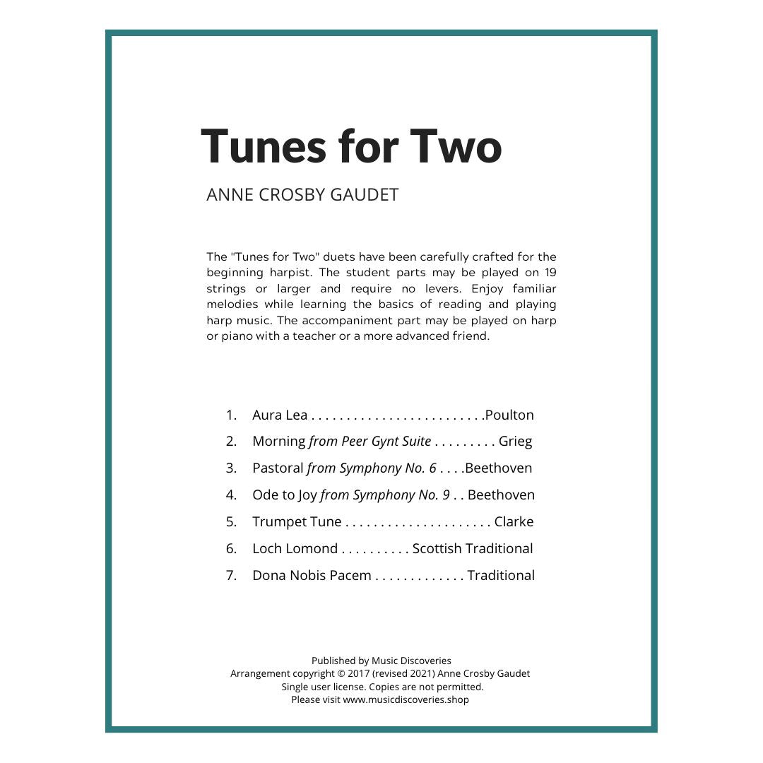 Tunes For Two, 7 easy harp duets arranged by Anne Crosby Gaudet – Music ...